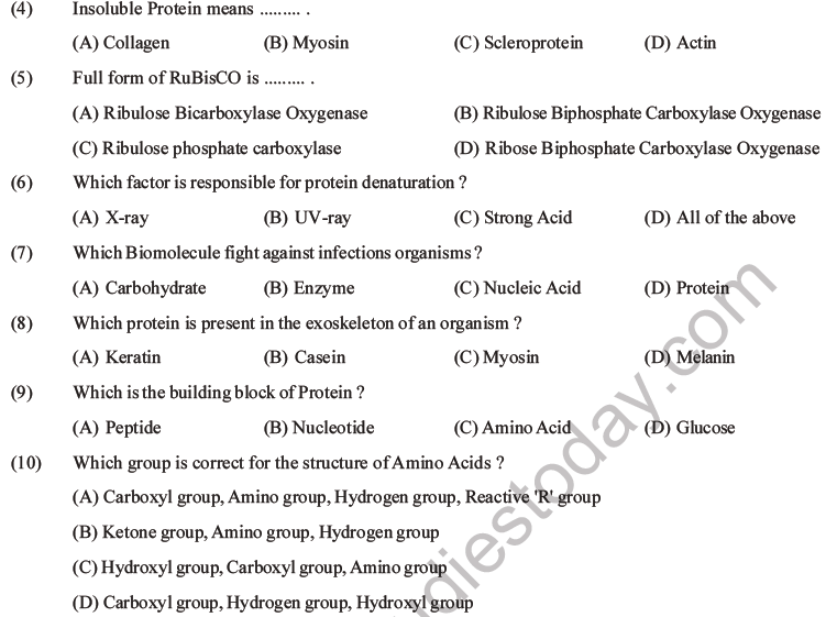 NEET Biology Biomolecules MCQs Set D with Answers